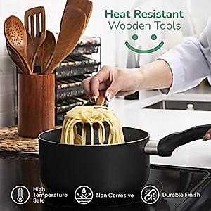 Wooden Spoons for Cooking-Kitchen utensils set with holder-Nice-nook 8PCS Wooden Utensils for Cooking made with Acacia wood-Cooking Utensils Set non-stick with comfortable soft grip-Great House gifts.