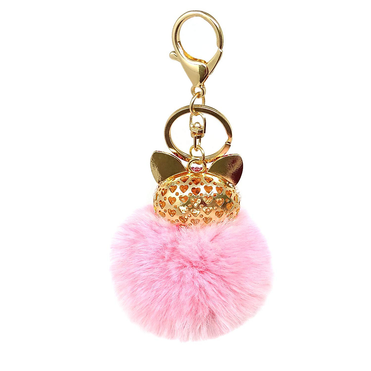 Honbay Faux Rabbit Fur Fluffy Keychain Fashion Fox Head Alloy Keychain Sparkly Rhinestone Handbag Backpack Car Keychain (Pink)