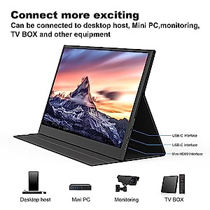 ADBEN 15.6inch FHD 1080P Laptop Monitor IPS Screen Portable Gaming External Monitor Plug&Play with PU Leather Cover Compatible with Laptop PC Phone Mac Xbox PS5/PS4 Switch