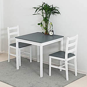 Alohappy Dining Table Set Wood Kitchen Table Dining Table and Chairs 3PCS for 2 Person for Saving Space Dinning Room Restaurant Pub, Grey