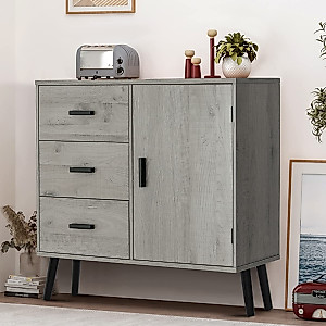 Iwell Storage Cabinet with Drawers & Shelf, Floor Storage Cabinet with Double Door, Sideboard, Cupboard for Living Room, Home Office