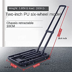 Generic Flatbed Hand Cart Lightweight Push Cart Moving Platform Hand Truck with Foldable Adjustable Handle for Easy Storage and 360 Degree Swivel Wheels Heavy Duty Flatbed Cart (Color : 200kg)