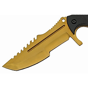Szco Supplies 8.5” Gold/Black Full Tang Fixed Blade Saw Back Tracker Survivor Knife with Sheath, (211548-GD)