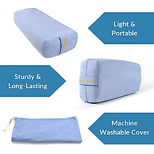 Goodlife HC Multifunctional Yoga Bolster Pillow - Rectangular with Carry Handles & Straps for Stretching Legs Meditation Helps Knee Pain Machine Washable Cover, Light Blue