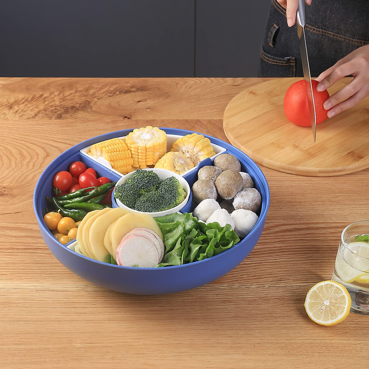 ZENFUN 2 Pack Plastic Candy and Nut Serving Container with Lid, 11.5 Inch Divided 5 Compartment Snack Bowls Serving Tray, Multifunctional Party Appetizer Tray for Dried Fruits, Food Storage