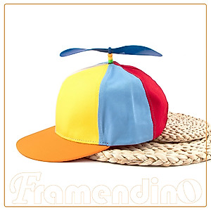 Framendino, Orange Flat Brim Adult Rainbow Propeller Hat Helicopter Top Hats Detachable Baseball Cap