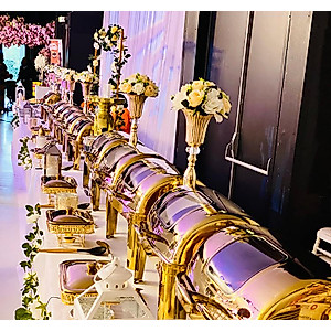 HONHPD 9 Quart Gold Stainless Steel Chafing Dish Buffet Set, Roll Top Rectangular Buffet Servers and Warmers Set Warming Tray, Chafer with Glass Window for Wedding, Parties, Catering（1pcs）