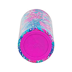 Lilly Pulitzer Slim Can Cooler, Double Wall Stainless Steel, Insulated Drink Sleeve for 12 Oz Skinny Bottles and Seltzers, Splendor in the Sand