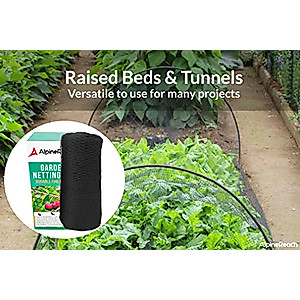 AlpineReach Garden Netting Heavy Duty Bird, Deer, Plant Protection 7.5 x 65 ft Extra Strong Woven Mesh Animal Net, Reusable Kit with Zip Ties, Fencing for Fruits Trees, Black