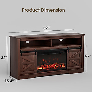 JUMMICO Fireplace TV Stand for 65+ Inch TV with 26'' Fireplace Entertainment Center with Storage Cabinet and Adjustable Shelves, Media Console with Sliding Barn Door for Living Room (Brown)