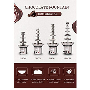 NEWTRY 6 Tiers Stainless Steel Chocolate Fondue Fountain Machine 13.23lbs Capacity 86~230℉Adjustable For Home Party Restaurant (110V)