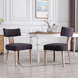 HNY, Hi&Yeah Mid Century Modern Dining Chairs, Linen Fabric Upholstered and Curved Backrest Kitchen Chairs Set of 2, with Hardwood Frame, Charcoal