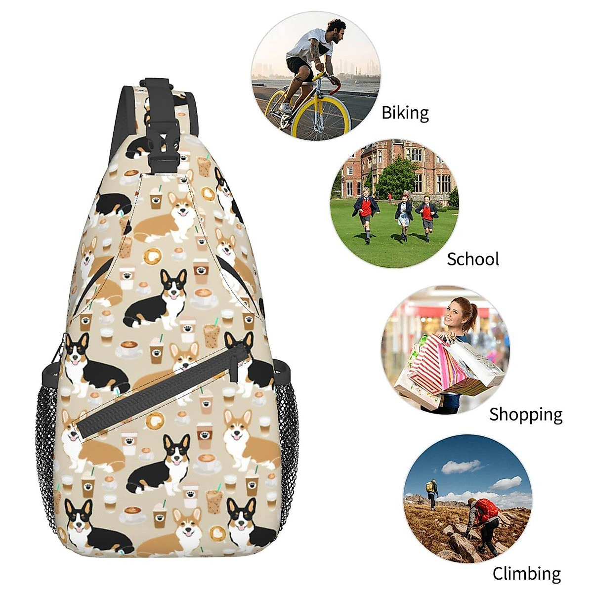 Corgi Sling Bag Crossbody Sling Backpack Gifts For Corgi Lovers Travel Hiking Chest Bag Daypack Purses Shoulder Bag Women Men's