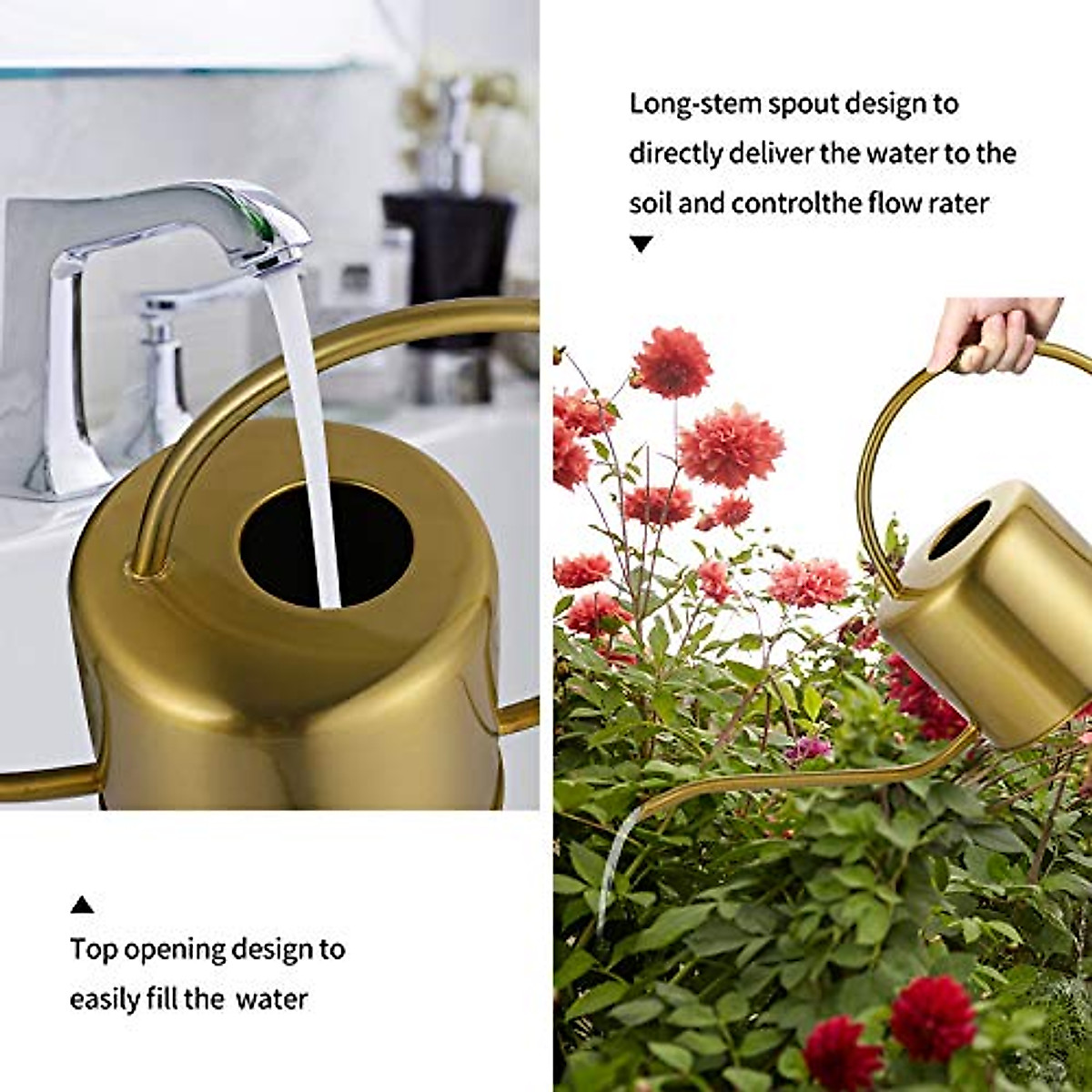 Long Spout Watering Can Nordic Style Brushed Stainless Steel Plant Watering Pot for Indoor and Outdoor Garden House Flower Bonsai Plant (40oz/1300ml) (1 Golden)