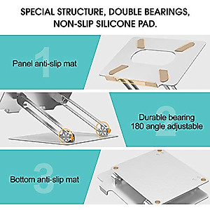 GOPHOR Laptop Stand, Adjustable Laptop Stand for Desk with Heat-Vent , Aluminum Ergonomic Laptop Riser, Portable Computer Notebook Stand Compatible for MacBook, Dell, HP More 10-17" Laptops (Silver)