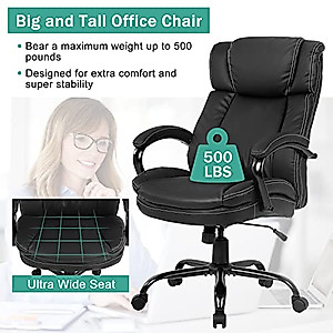 500lbs Big and Tall Office Chair Ergonomic Wide Seat Desk Chair with Head Lumbar Support Armrest, Heavy Duty Adjustable Rolling Swivel Computer Chair 49.3" H High Back PU Leather Executive Task Chair