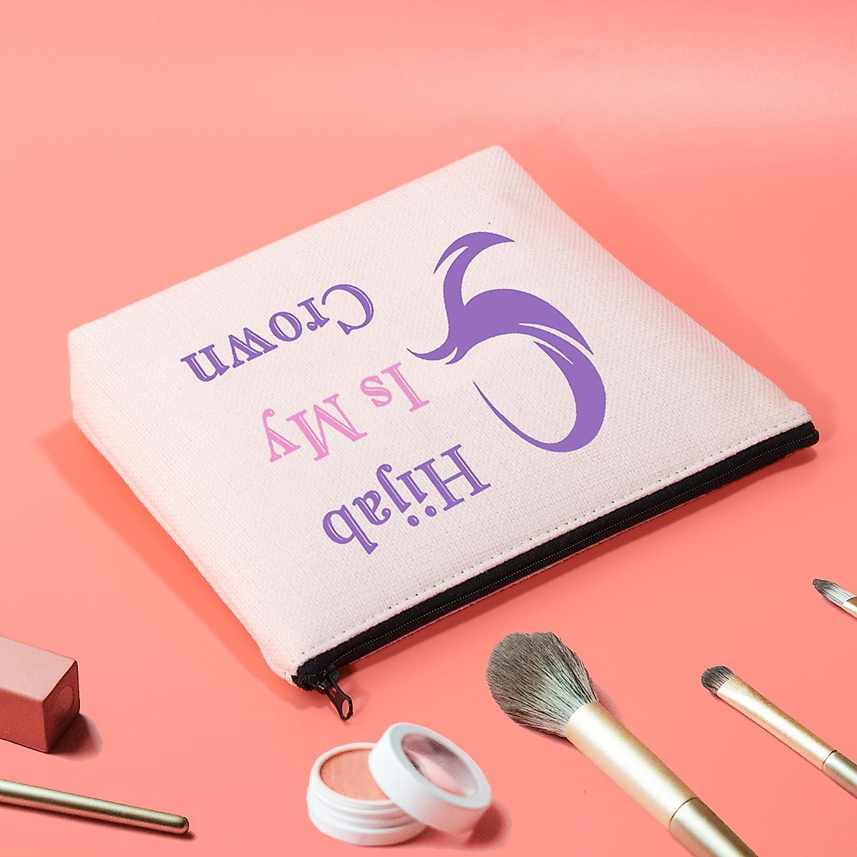 JXGZSO Islamic Religion Gift Hijab Is My Crown Cosmetic Organizer Muslim Women Make Up Bag Hijab Themed Gift