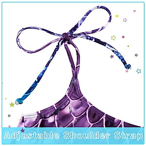 Lovekider Girl One Piece Bathing Suit Ruffle Off Shoulder Swimsuit Purple Mermaid Scales Cute Print Summer Bikini Swimwear 8-9 Years