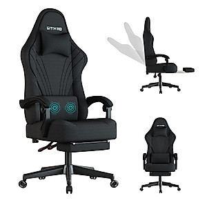 Gaming Chair,Big and Tall Gaming Chair with Footrest,Ergonomic Computer Chair,Fabric Office Chair with Lumbar Support,360 Degree Swivel and Height Adjustment,Video Gaming Chair for Adults-Black