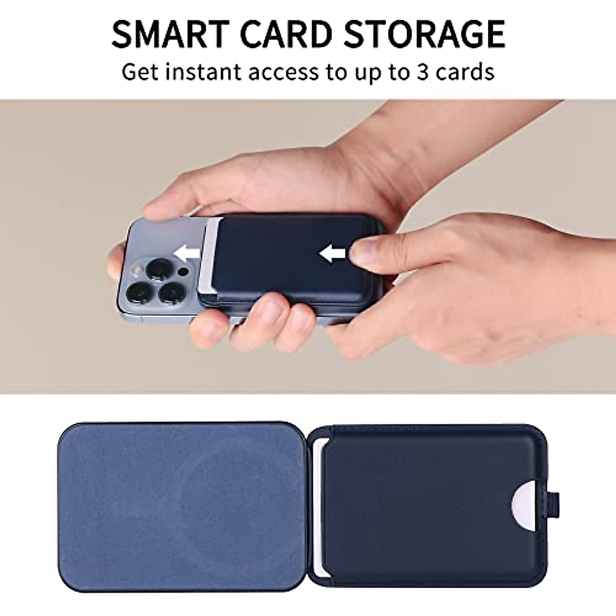 H JIDOHUN Magnetic Wallet Card Holder with Adjustable Stand for iPhone 15/14/13/12 Series, Not for iPhone 13/12 mini - 3 Card Holder, Vegan Leather (Blue)