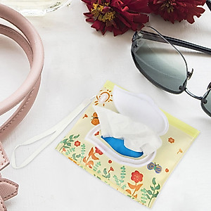 Toyvian Portable Wet Wipe Pouch: 4 Pieces Flower Pattern Wipe Dispenser Container- Refillable Reusable Baby Travel Diaper Wipe Carrying Case Holder