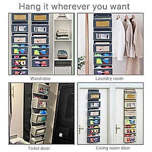 5-Shelf Over Door Hanging Organizer Storage,5 Large Pockets with Clear Windows，2 Metal Rings for Large Hanging Weight for Nursery, Diapers, Closet,Room,Dorm(White)