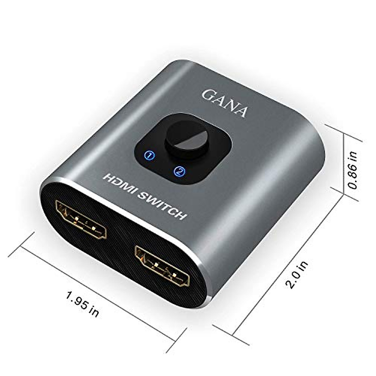 HDMI Switch 4k@60hz Splitter, GANA Aluminum Bidirectional HDMI Switcher 2 in 1 Out, Manual HDMI Hub Supports HD Compatible with Xbox PS5/4/3 Blu-Ray Player Fire Stick Roku