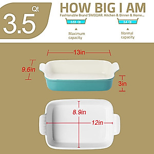 Sweejar Ceramic Baking Dish, Casserole Dish for Oven, 9x13 Inch Rectangular Lasagna Pan Deep, Bakeware with Handles for Cooking, Dinner, Kitchen, Banquet and Daily Use (Jade)