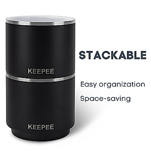 KEEPEE 4 oz Stackable Cup, Vacuum Insulated Espresso Coffee Cup with Ceramic Coating, Stainless Steel, 2 Pack, Matte Black