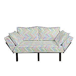 Ambesonne Pastel Futon Couch, Soft Colored Realistic Parquet Wooden Floor Pattern Herringbone Country Home Print, Daybed with Metal Frame Upholstered Sofa for Living Dorm, Loveseat, Multicolor