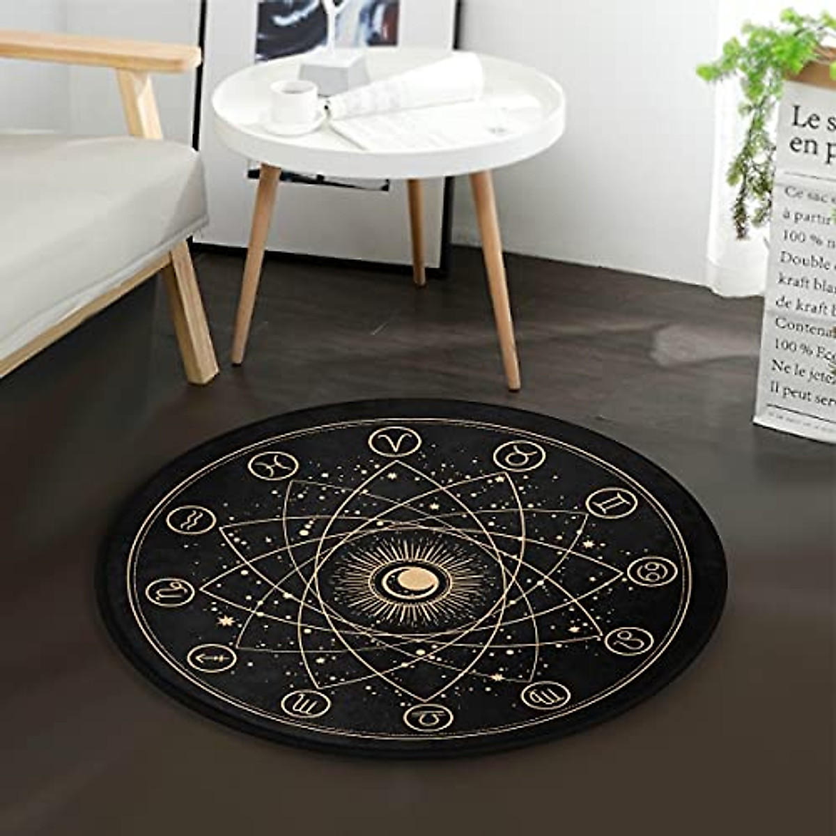 ALAZA Zodiac Sign Geometric Round Area Rug Non-Slip Floor Mat for Dorm Bedroom Living Room Home Decor 3ft Diameter