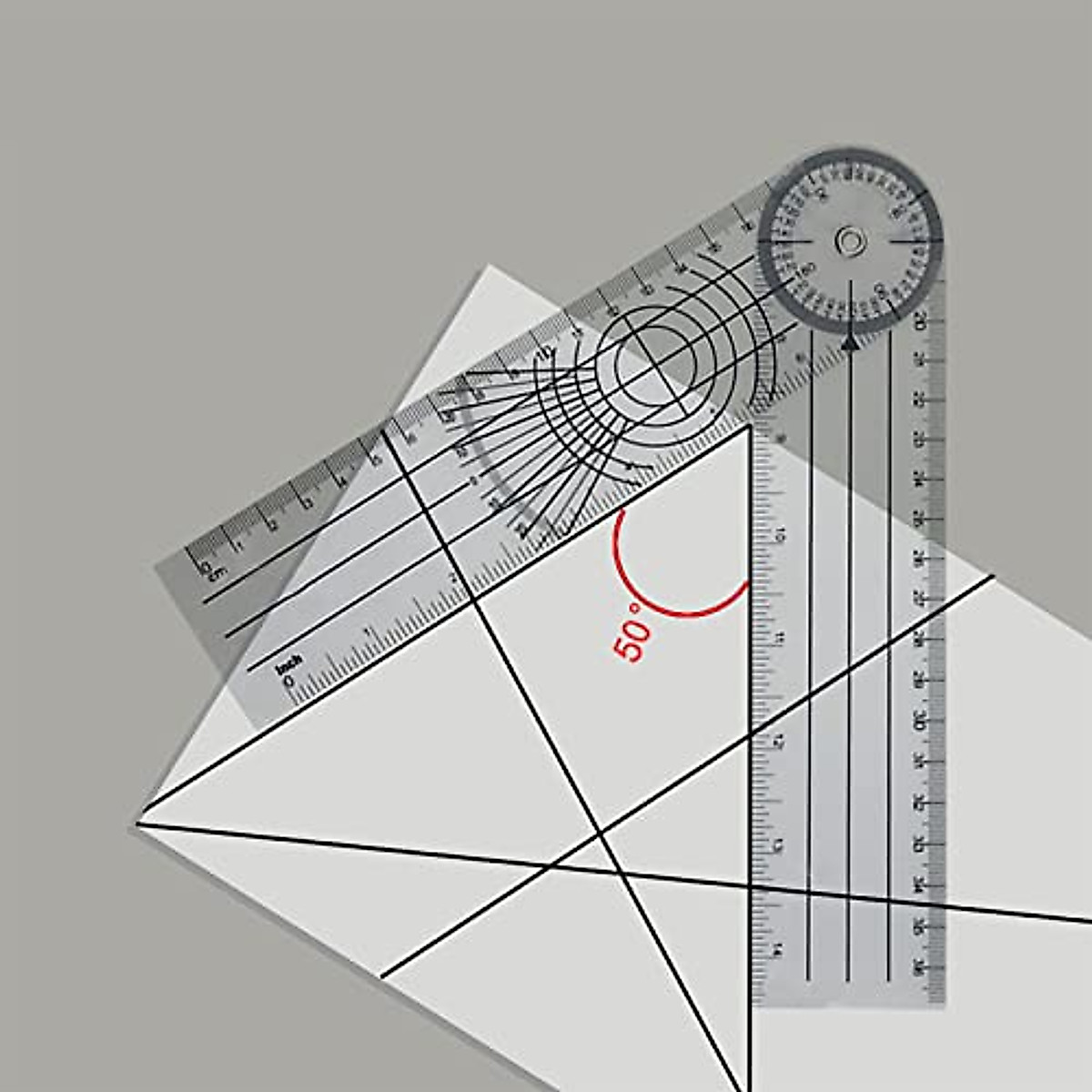 Tyenaza Angle Ruler Clear, Angle Ruler 360 Degrees Rotatable Flexible Frosted PVC Semi Transparent Clear Angle Finder for Student Office