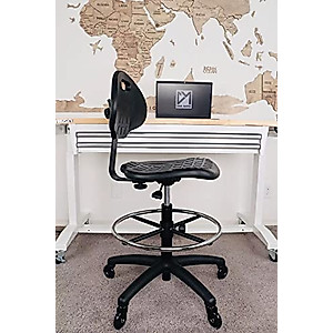 CHAIR MASTER (Tall Bench Stool, Rubber Roller Blade Stye Casters) Easy to Clean! Ergonomic Polyurethane Drafting Stool. Seat Height Range 24"-34". Home Office Lab Workstation.