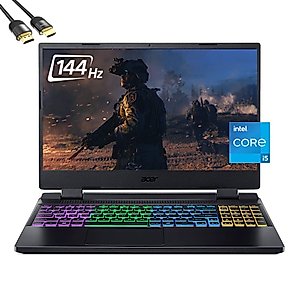 acer Nitro 5 Gaming Laptop, 15.6" FHD 144Hz IPS, 12th Gen Intel 12-Core i5-12500H, GeForce RTX 3060 140W, 16GB RAM, 1TB PCIe SSD+1TB HDD, VR Ready, TB4, WiFi6, 4-Zone RGB, SPS HDMI 2.1 Cable, Win 11
