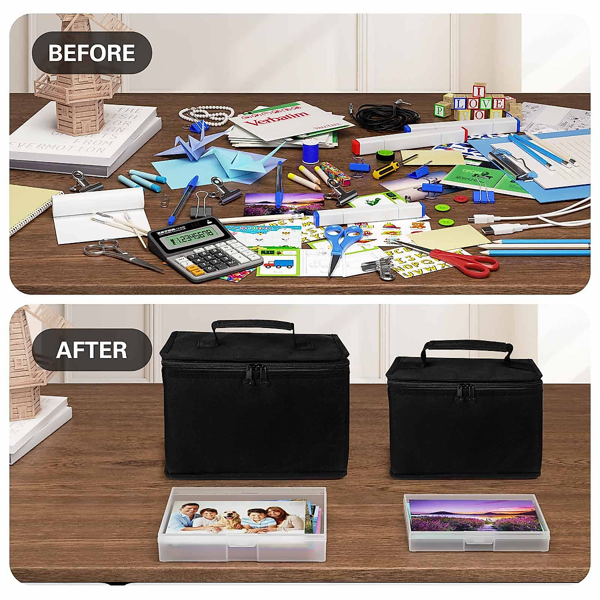 iBune Large 4x6 5x7 Photo Storage Box, 16 Inner Photo Cases Store up to 1800 Pictures, Photo Organizer with Zipper Cloth Bag, Cards Craft Keeper with Handle for Photo Cards Seed Storage, White