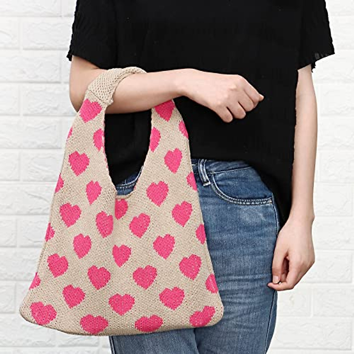 Ovida Shoulder Bag for Women Clutch Tote Handbag Purse Crocheted Bags Y2k Aesthetic Bag(Khaki)