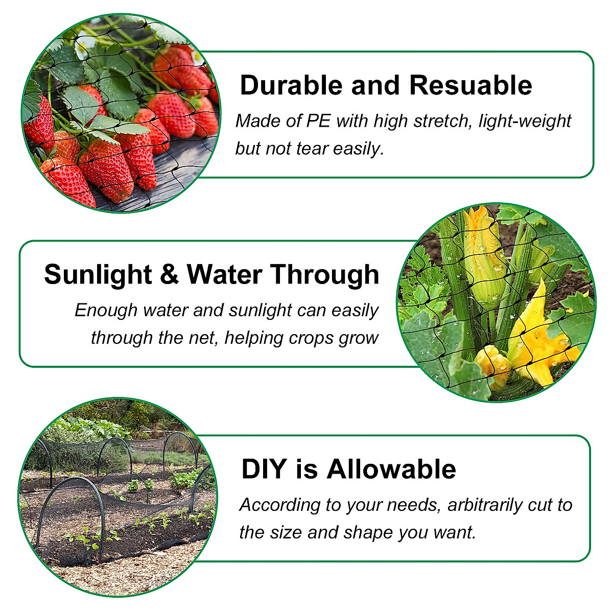 Unves Bird Netting, 13 x 33 Feet Reusable Heavy Duty Fruit Tree Netting with 50pcs Cable Ties, Garden Netting for Seedlings Plants Vegetables Protection from Birds and Animals Reusable Fencing