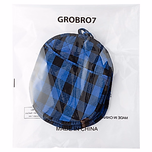GROBRO7 5Pcs Pot Holder with Pockets Cotton Black and Blue Plaid Oval Potholder Machine Washable Oven Mitt Heat Resistant Hot Pad Multipurpose Potholders for Kitchen Baking Cooking Grilling 10 x 8 in