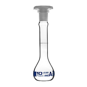 EISCO Volumetric Flask, 10ml - Class A, ASTM - Tolerance ±0.02ml - Polypropylene Stopper - Single, White Graduation - Borosilicate Glass