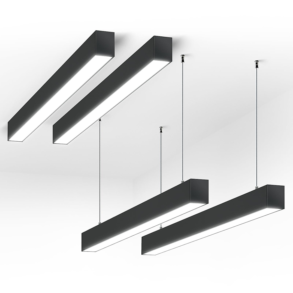 Barrina 4FT LED Linear Light 5568-0-10V Series, 2nd-Generation, Dimmable 45W 4500LM (Dimmer Not Included), Seamless Connection, 3000K-6000K Color Changing, Linkable Office Lighting, Black, 4 Packs