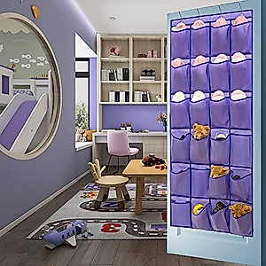 ANIZER Over The Door Hanging Shoe Organizer Shoe Rack Hanger 24 Large Fabric Pockets Holder with 4 Sturdy Hooks (PURPLE)