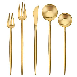 Matte Gold Silverware Set, sharecook 20-Piece Stainless Steel Satin Finish Flatware Set Service for 4, Kitchen Utensil Set, Tableware Cutlery Set for Home and Restaurant