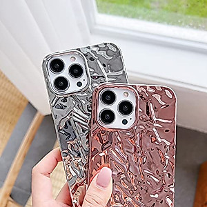 Compatible for iPhone 13 Pro Max Case Cute Luxury Designer Tin Foil Pleated Phone Cover for Women Electroplated Sparkly Silicone Protective Slim Fit Soft Case 6.7Inch (Silver Glossy-iPhone 13 Pro Max)