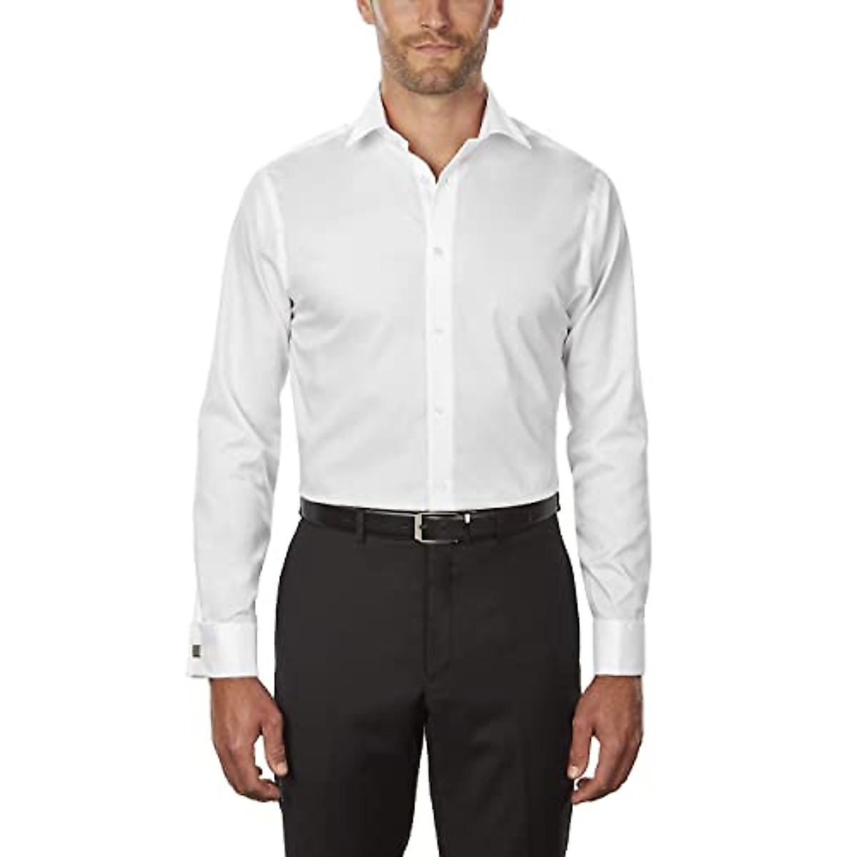 Calvin Klein Men's Regular Fit Non Iron Solid Shirt, White, 16.5" Neck 34"-35" Sleeve