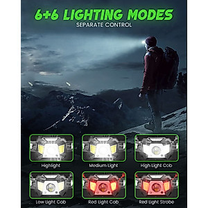 Rechargeable Headlamp 2 Pack, 1200 Lumens Motion Sensor Head Lamp with Red Light, 8 Modes Super Bright LED Headlight, WaterProof Head Flashlight for Outdoor Camping Hiking Running Fishing Hunting
