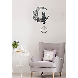 EYONGLION Black Cat And Moon Wall Art,Moon Phase Wall Art,Black Cat On The Moon Wall Pediments,Black Cat Wall Sculpture For Cats Lover
