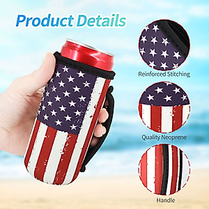 3 Pack Reusable Neoprene Insulated Can Sleeve with Handle for Soda, Energy drink, Pop, Beer, Hard Seltzer, Can Coosies For 12oz & 16oz Can, 12oz Slim can (American Flag(3Pack))