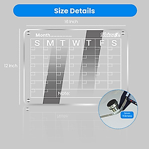 Magnetic Acrylic Calendar for Fridge - 2 pcs Clear Dry Erase Calendar for Weekly & Monthly Planning with 8 Colours Markers, Dry Erase Board with Magnetic Holder and Eraser (16"x12")