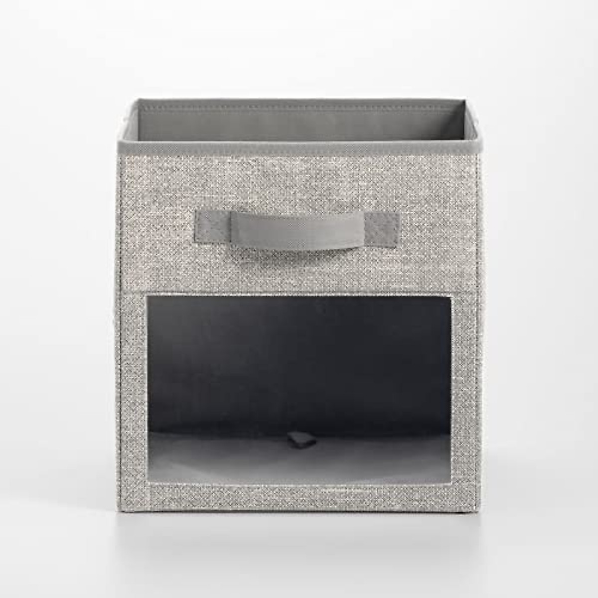 mDesign Fabric Nursery/Playroom Closet Storage Organizer Bin Box with Front Handle/Window for Cube Furniture Shelving Units, Hold Toys, Clothes, Diapers, Bibs, Lido Collection, 4 Pack, Gray