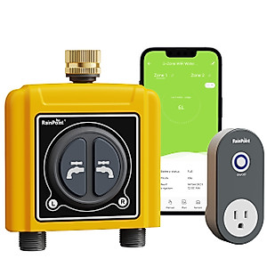 RAINPOINT Sprinkler Timer WiFi Water Timer with Brass Inlet,2 Outlets Smart Hose Timer,Automatic Irrigation System Controller, 2.4Ghz WiFi & Voice Control, Irrigation by Weather/Quantity/Soil Moisture